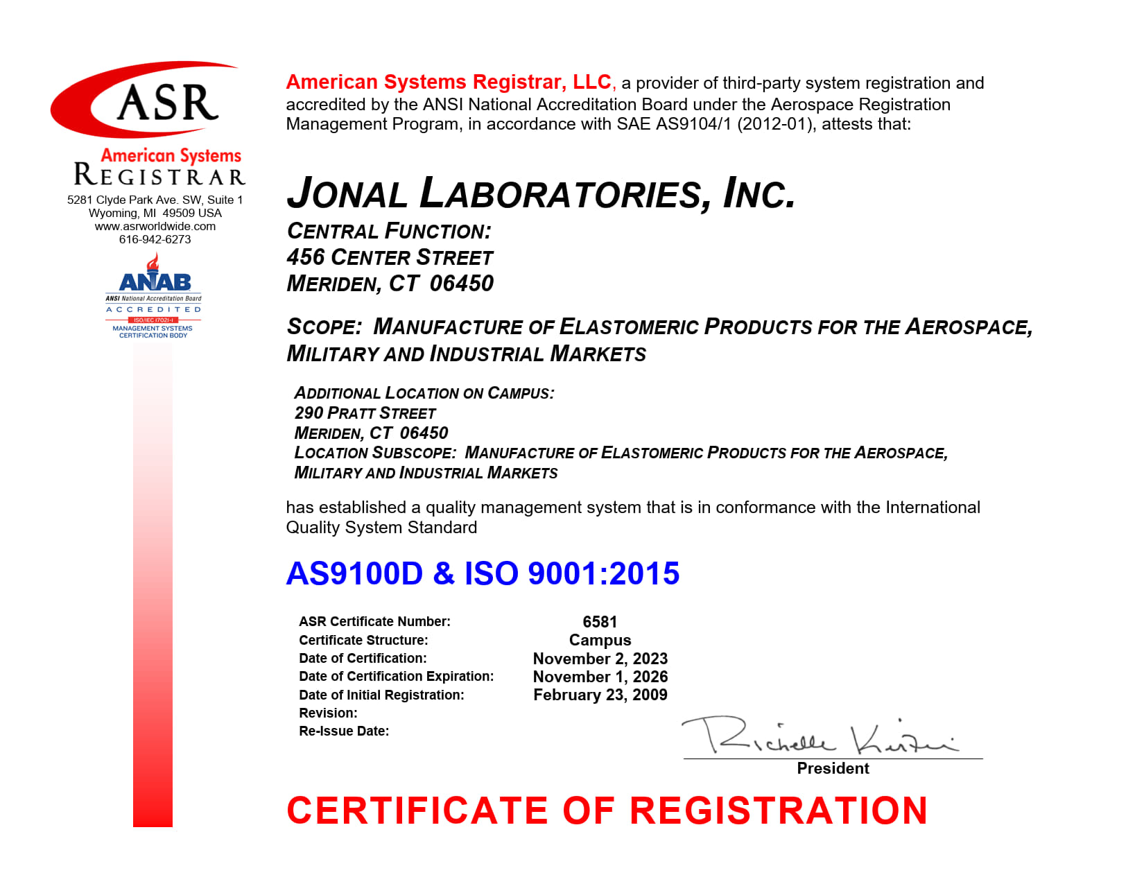 AS 9100 Certification | Jonal Labs